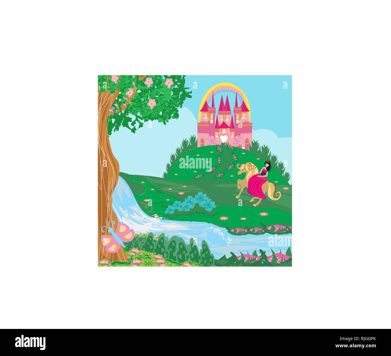 Princess riding a horse into the castle Stock Vector Image & Art - Alamy