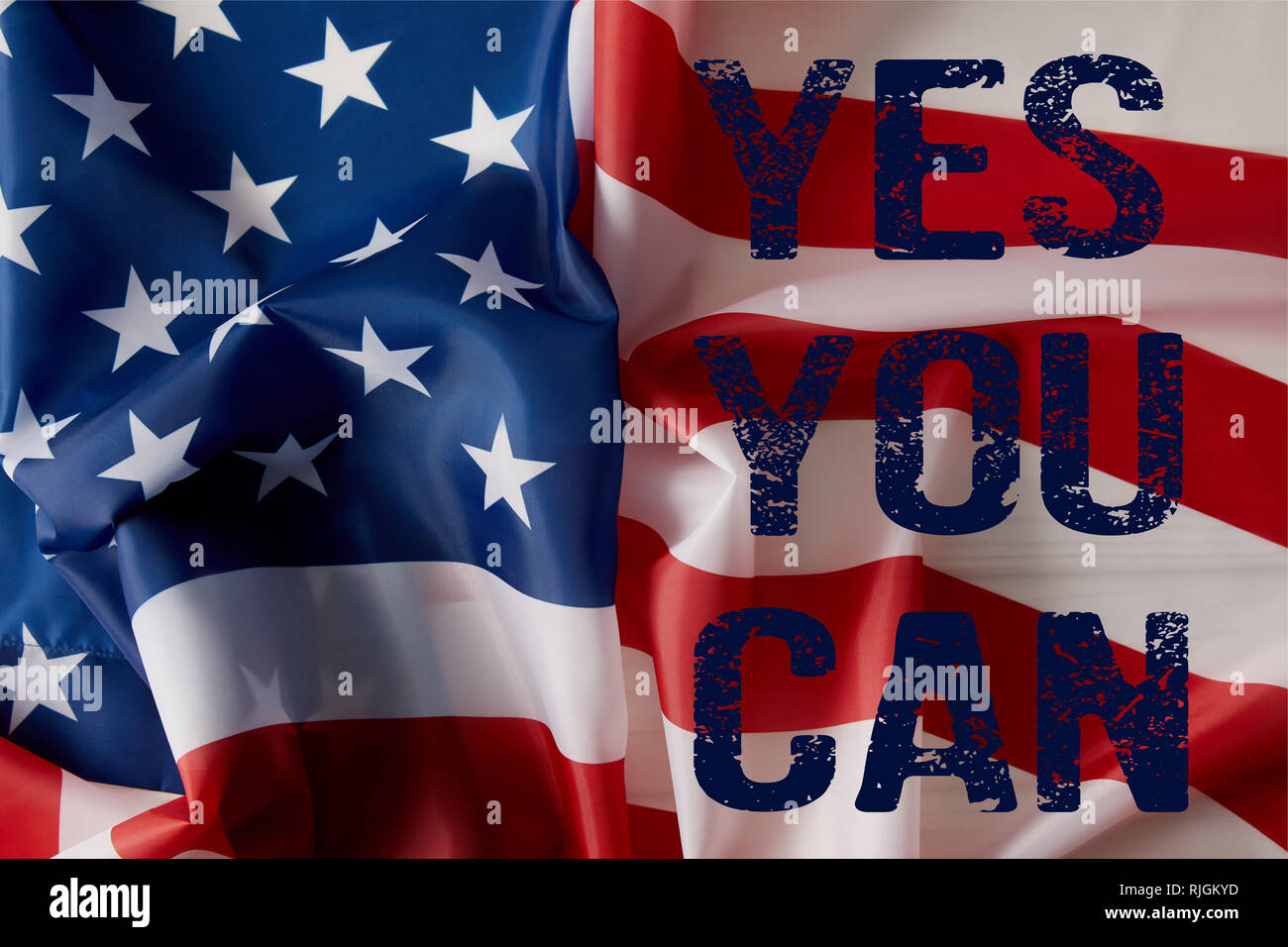 united states flag with blue yes you can lettering Stock Photo - Alamy