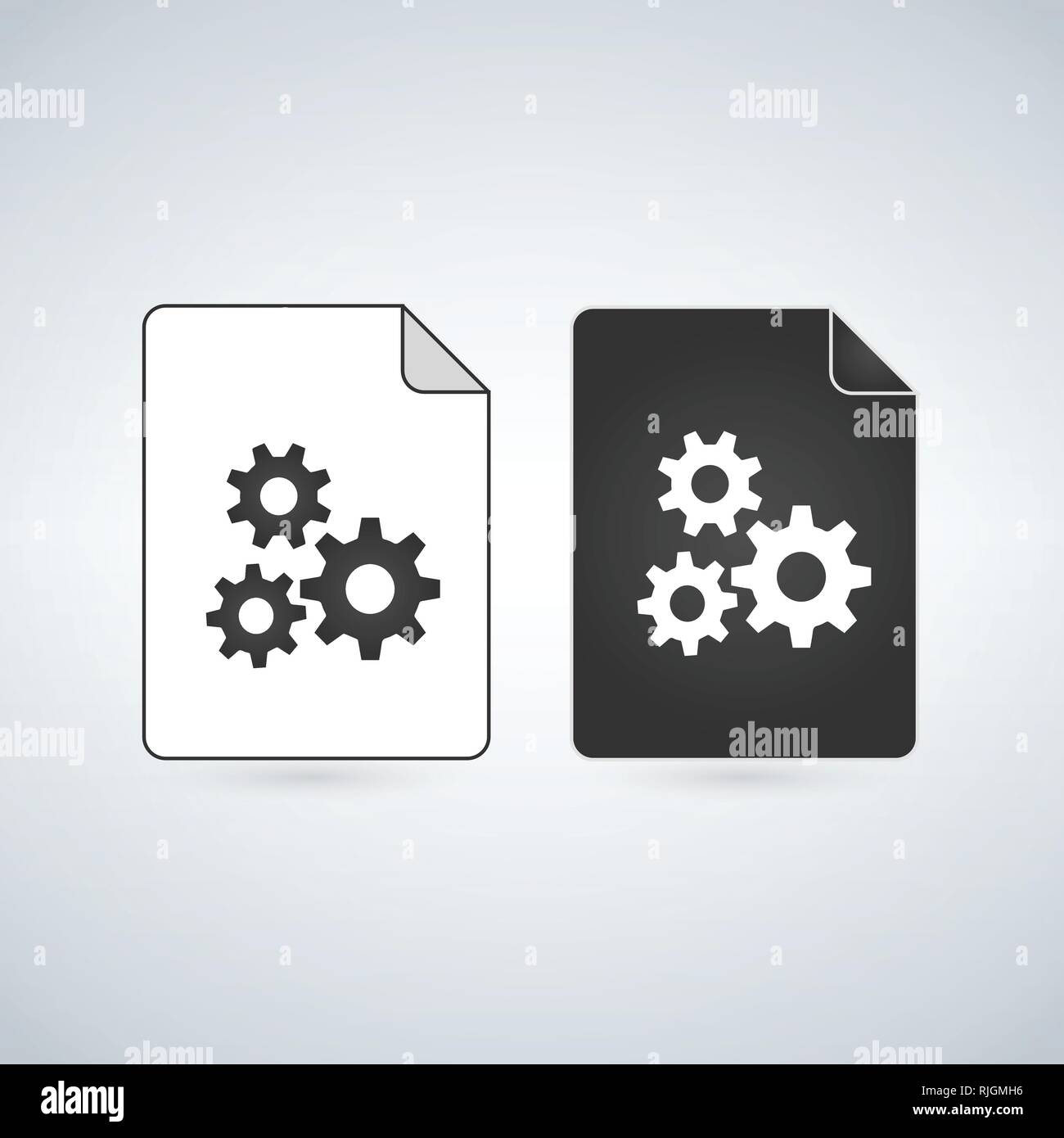 Black and white settings gears File Icon, vector illustration isolated on white background Stock ...