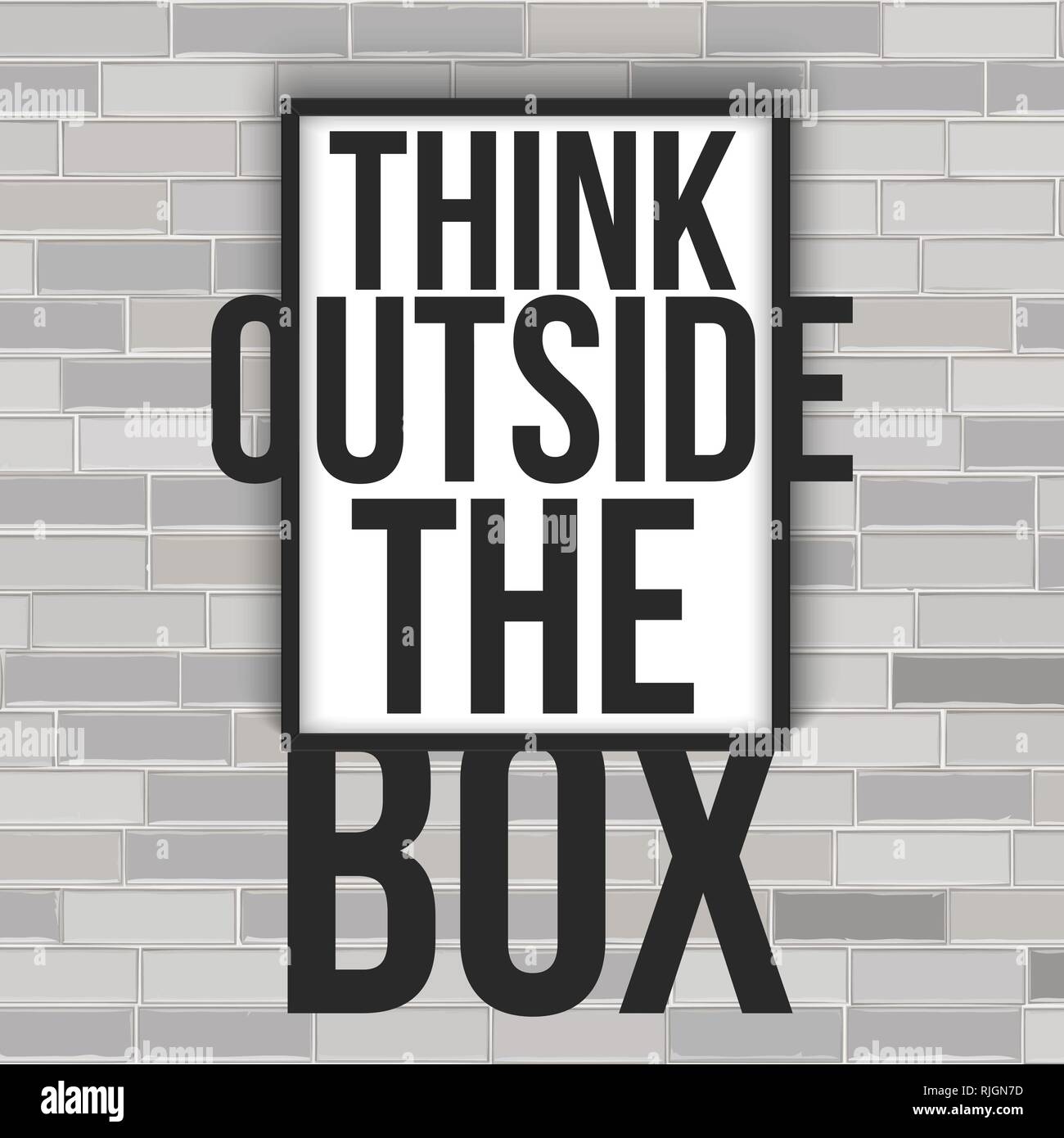 Think outside the box concept with frame on the brick wall. vector ...