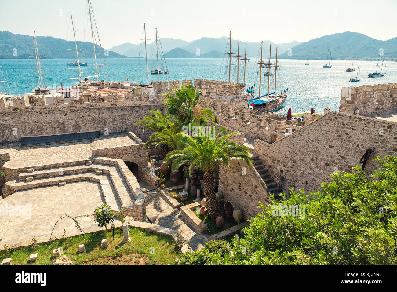 Beautiful view of Old Castle in Marmaris Town. Panoramic view of the ...