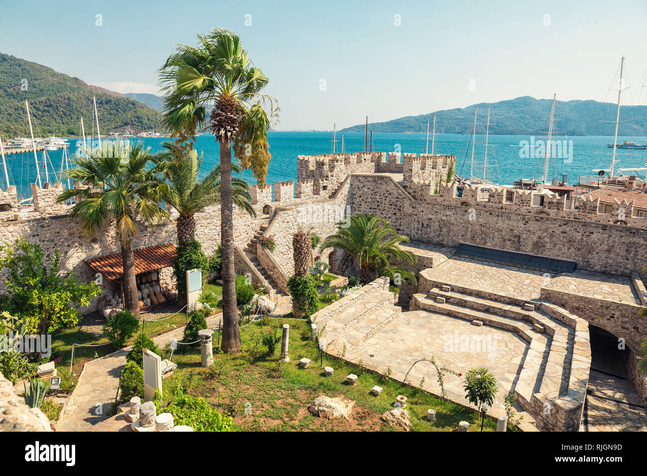 Beautiful view of Old Castle in Marmaris Town. Panoramic view of the ...