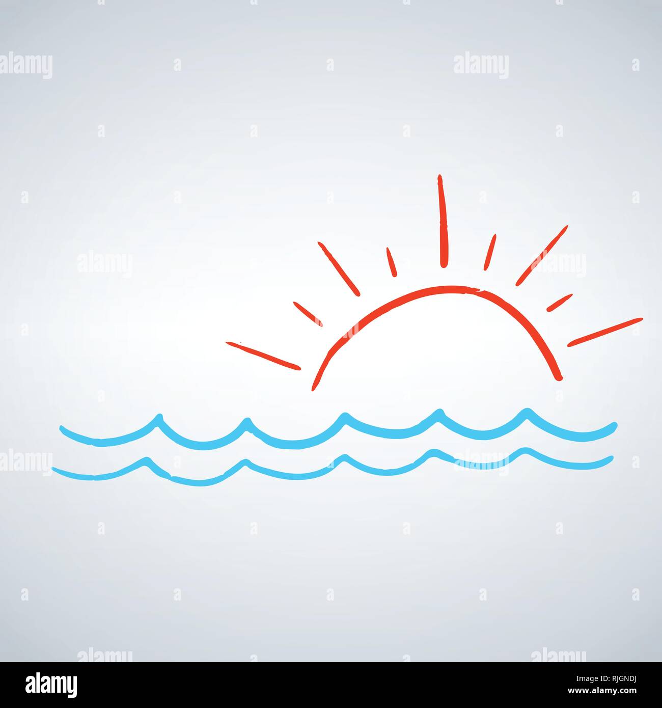 Hand drawn Sun with sea waves. Summer concept. Vector illustration ...