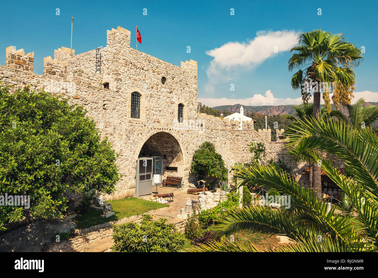 Beautiful view of Old Castle in Marmaris Town. Panoramic view of the ...