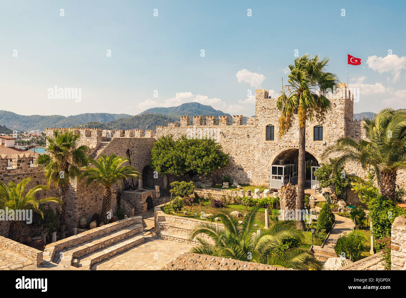 Beautiful view of Old Castle in Marmaris Town. Panoramic view of the ...