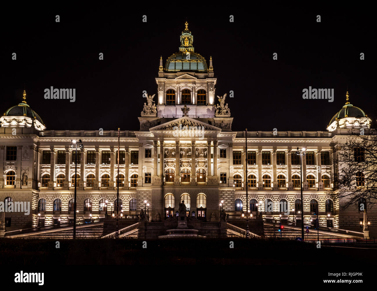 National Museum in czech capitol town Prague at night Stock Photo - Alamy