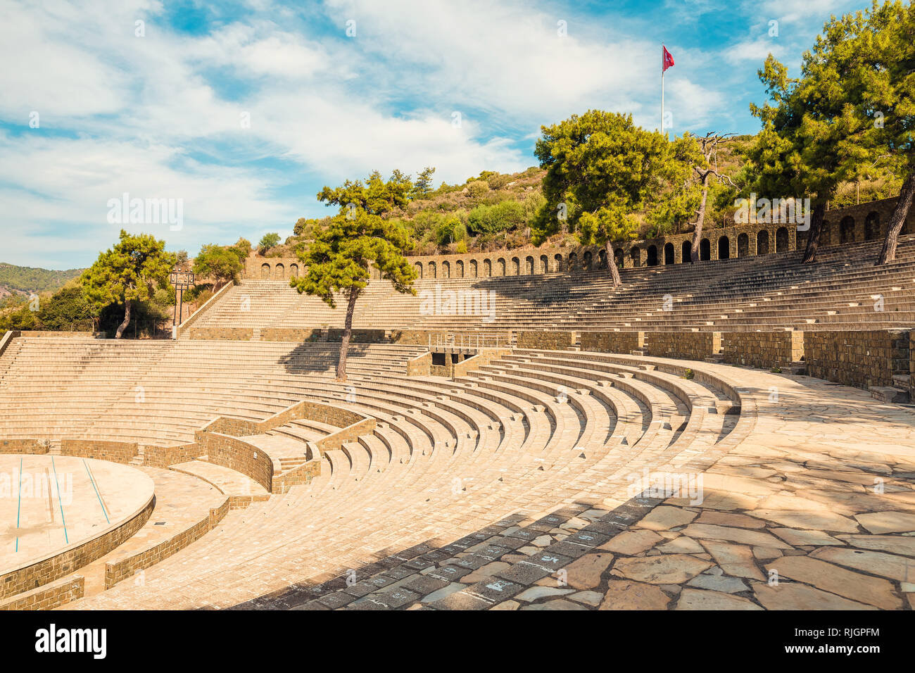 Panoramic view of old amphitheater in Marmaris Town. Reconstructed open ...