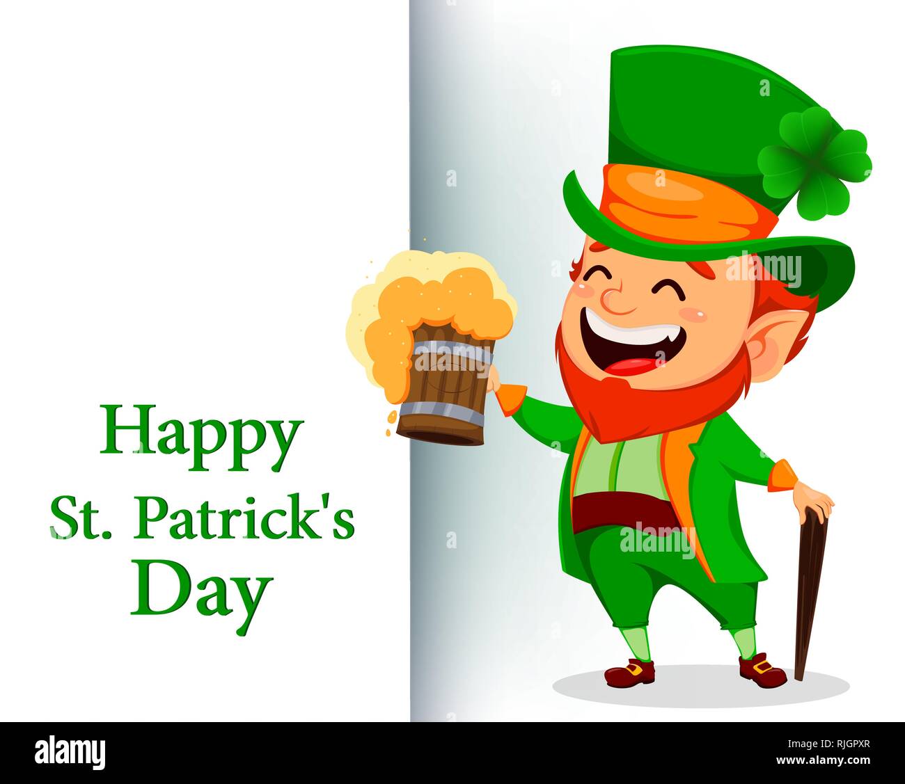 Saint Patrick day. Funny Leprechaun in hat with clover. Cute cartoon ...