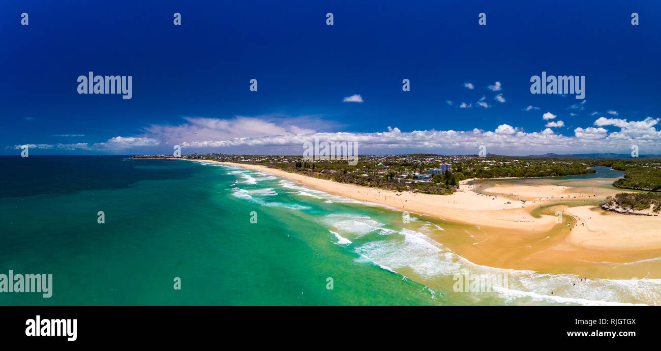 Aerial drone view of beach and Currimundi Lake, Caloundra, Sunshine ...
