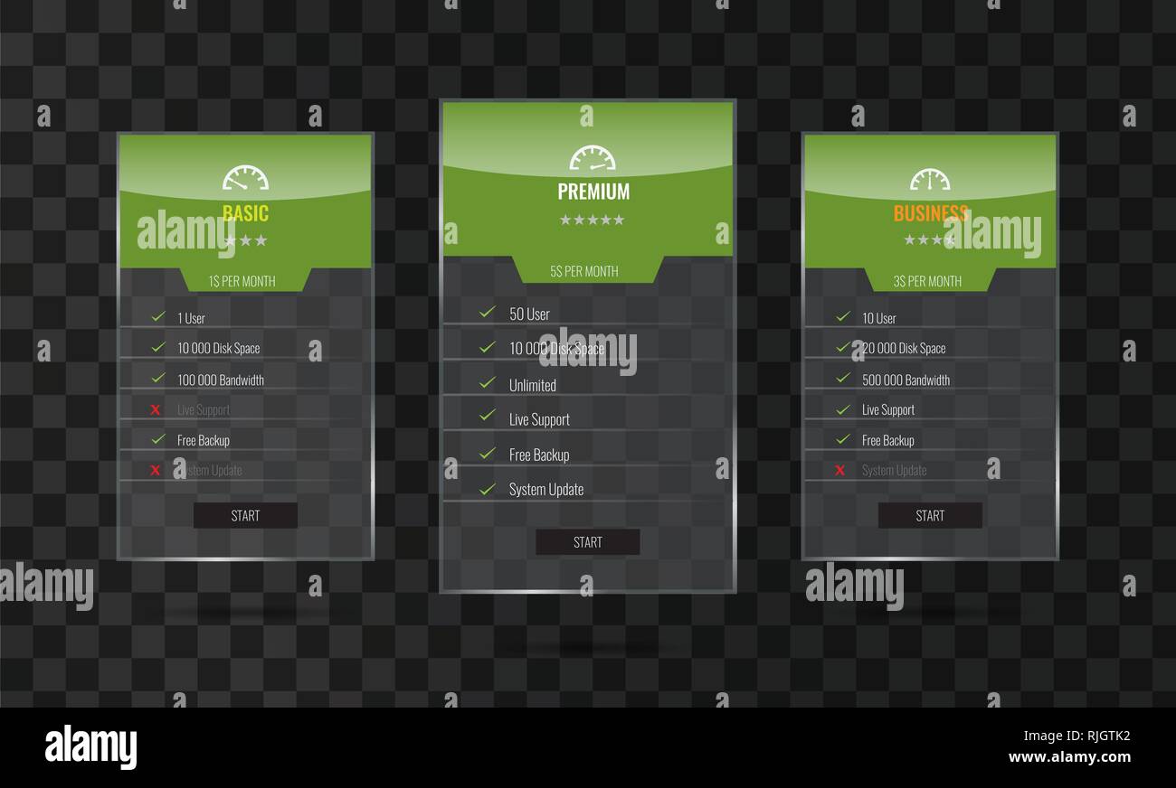 Trendy transparent price list and offer columns with glass effect Stock ...