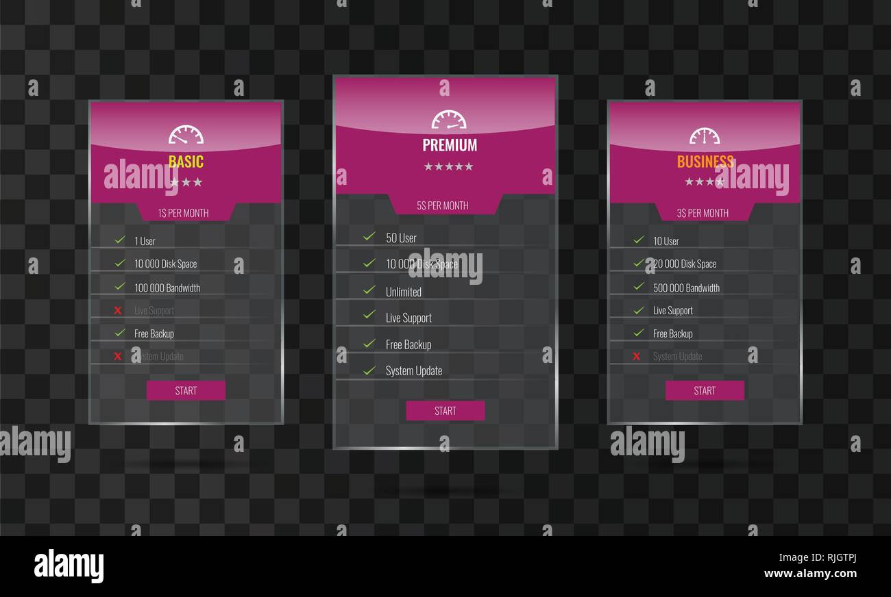 Trendy transparent price list and offer columns with glass effect Stock ...