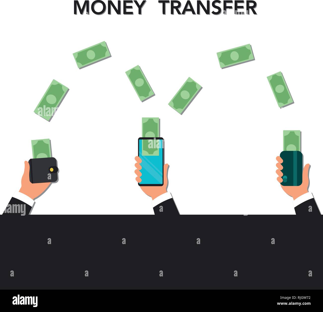 Money transfer via mobile phone vector illustration, flat cartoon ...