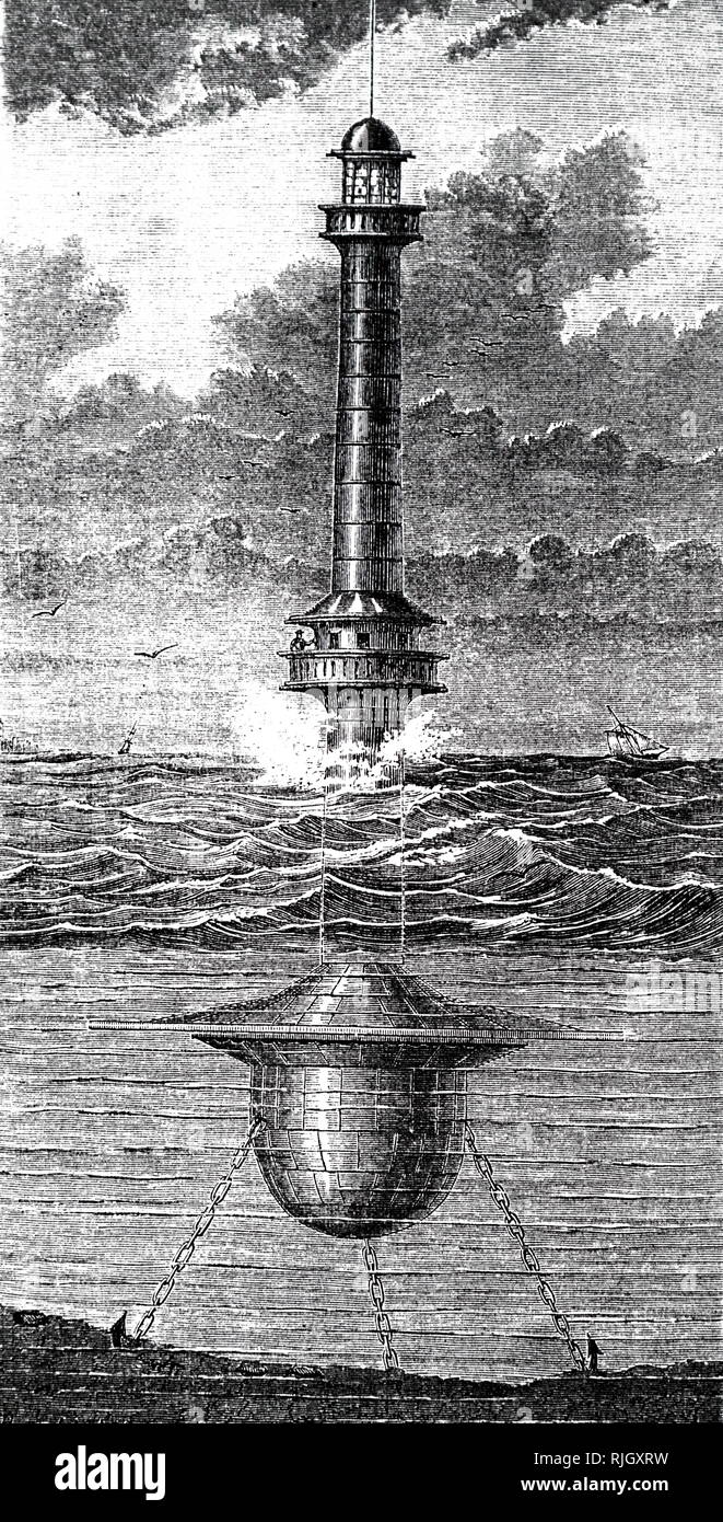 An engraving depicting a floating lighthouse designed by M. A. Freyer ...