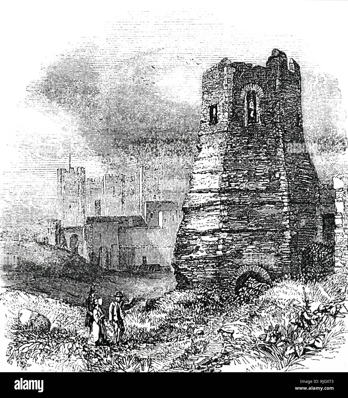 An engraving depicting the remains of an ancient Roman lighthouse, as ...