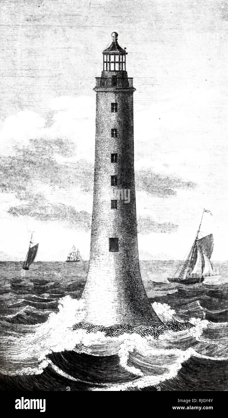An engraving depicting the Bell Rock Lighthouse, located off the coast ...