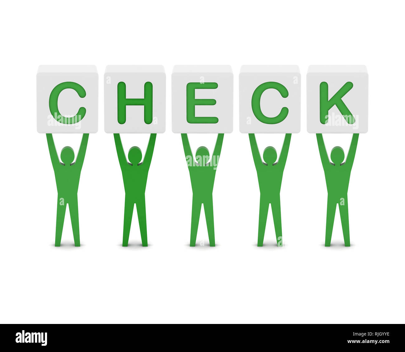 Men holding the word check. Concept 3D illustration Stock Photo - Alamy