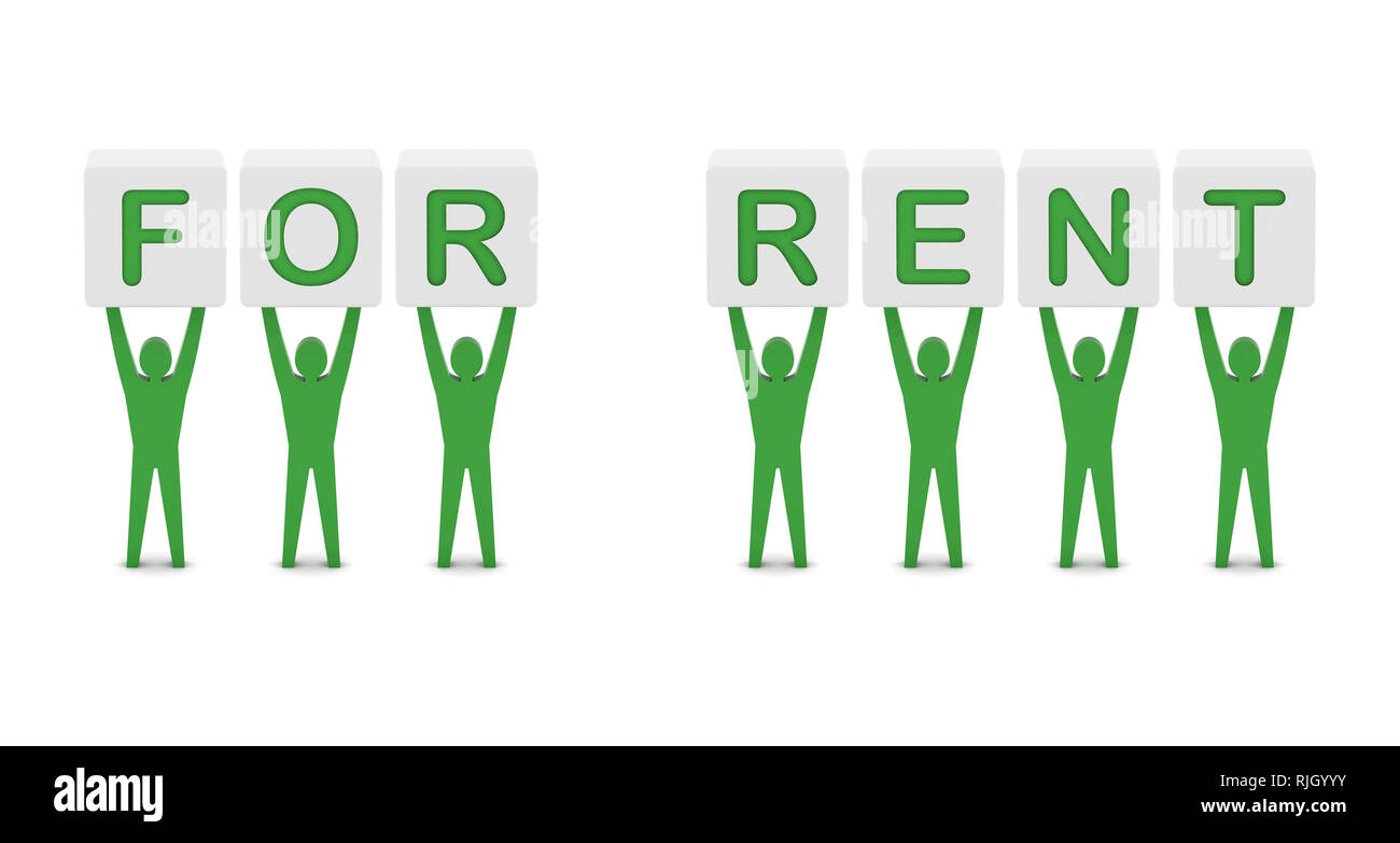 Men holding the words for rent. Concept 3D illustration Stock Photo - Alamy