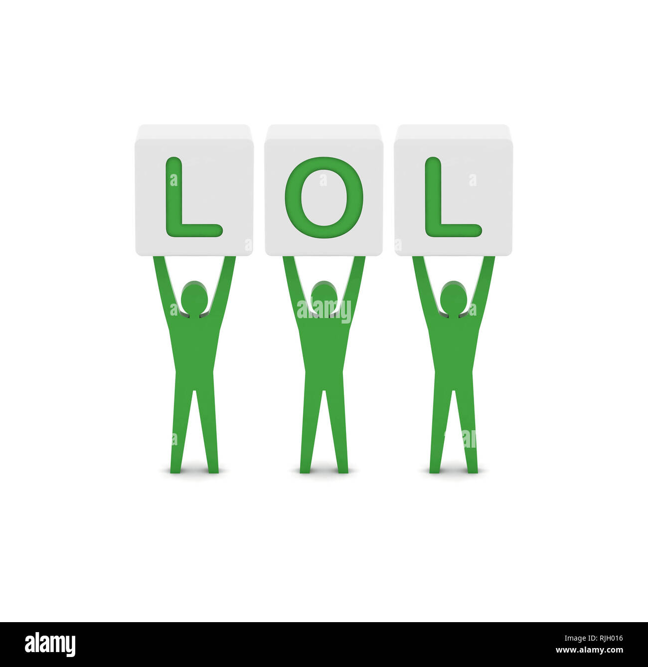 Men holding the word lol. Concept 3D illustration Stock Photo - Alamy