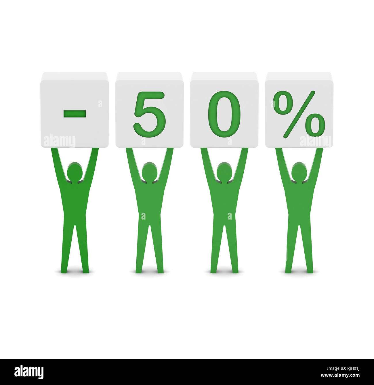 Men holding minus 50 percent. Concept 3D illustration Stock Photo - Alamy
