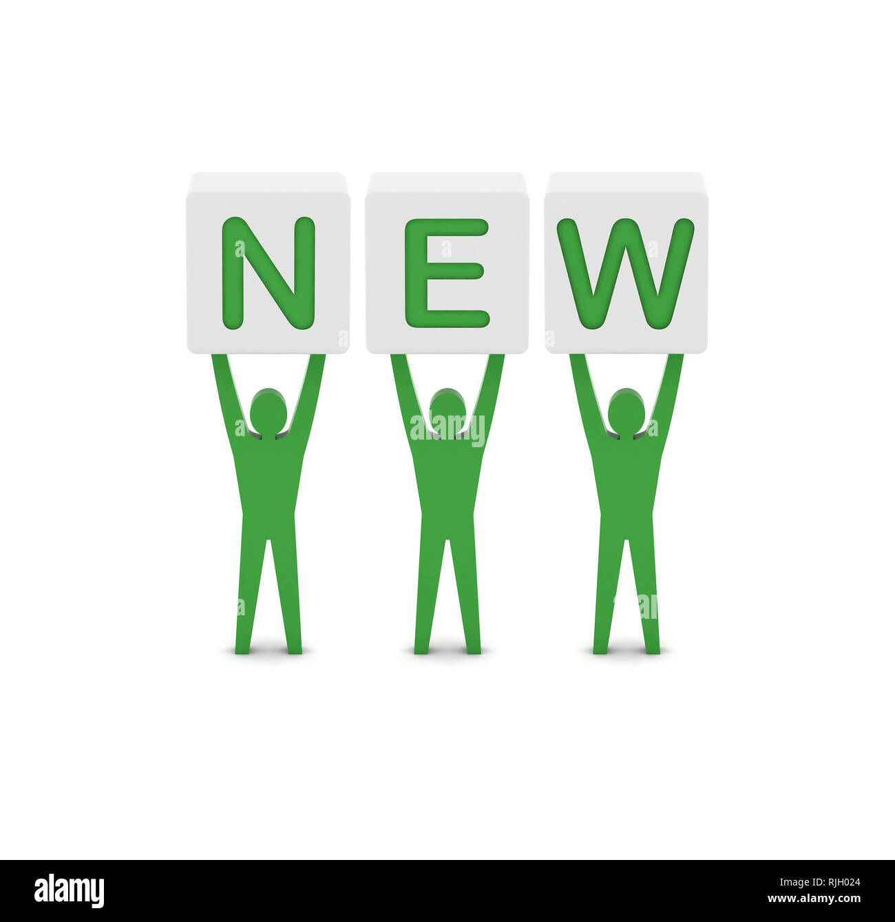 Men holding the word new. Concept 3D illustration Stock Photo - Alamy