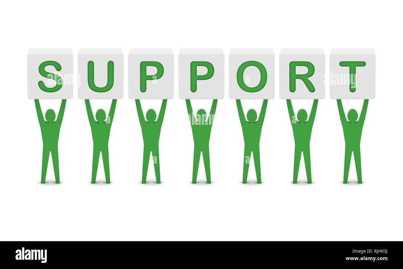 Men holding the word support. Concept 3D illustration Stock Photo - Alamy