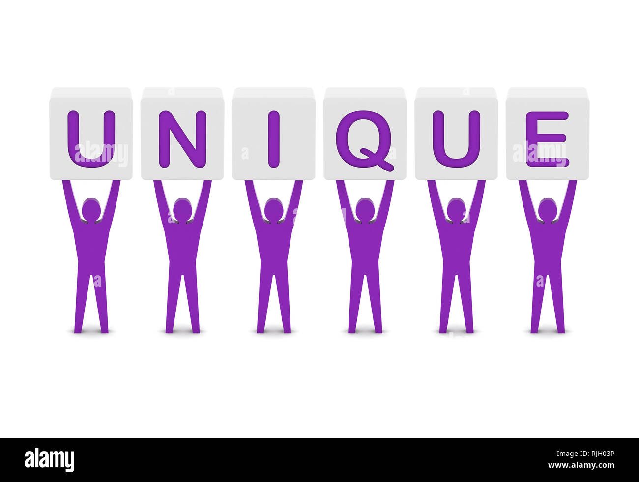 Men holding the word unique. Concept 3D illustration Stock Photo - Alamy