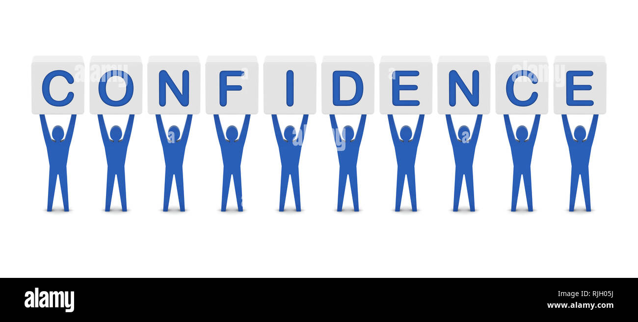 Men holding the word confidence. Concept 3D illustration Stock Photo ...