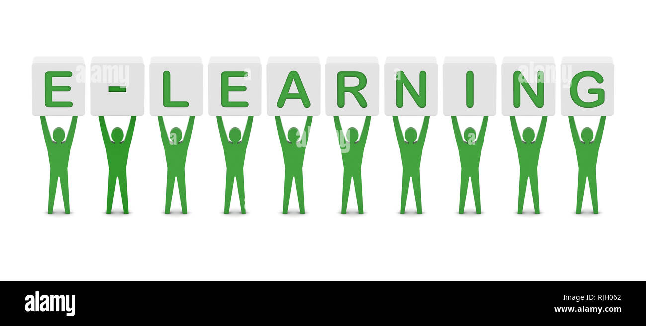 Men holding the word e-learning. Concept 3D illustration Stock Photo ...