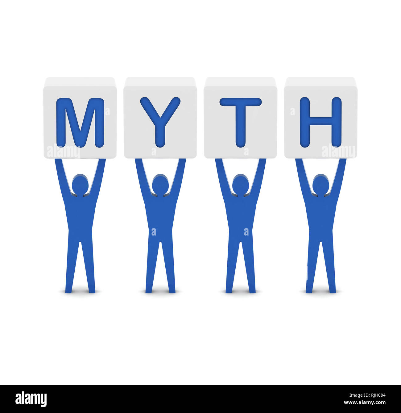 Men holding the word MYTH. Concept 3D illustration Stock Photo - Alamy