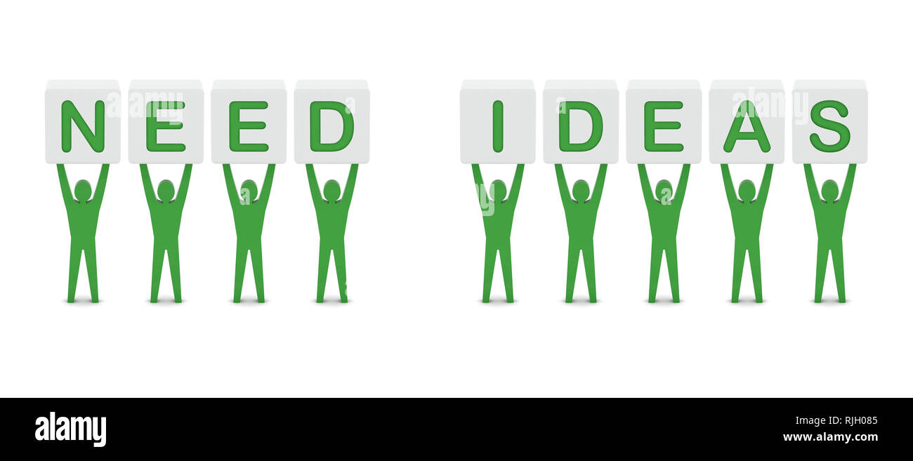 Men holding the words need ideas. Concept 3D illustration Stock Photo ...