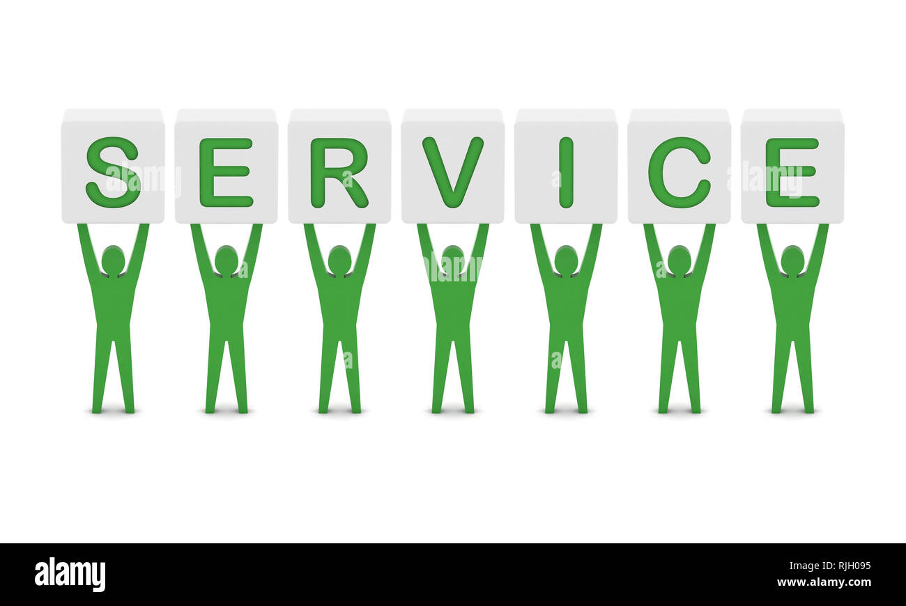 Men holding the word service. Concept 3D illustration Stock Photo - Alamy