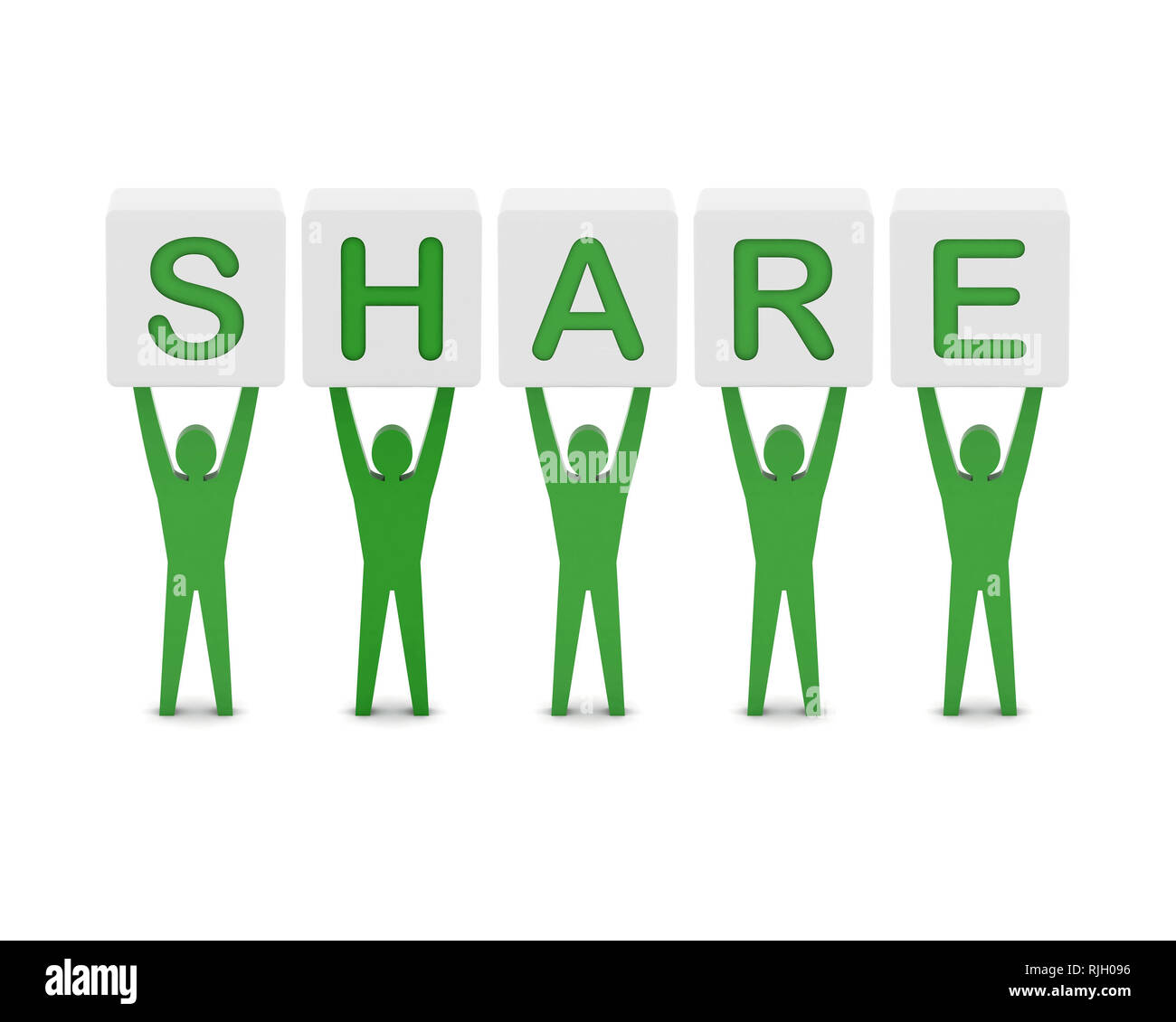 Men holding the word share. Concept 3D illustration Stock Photo - Alamy