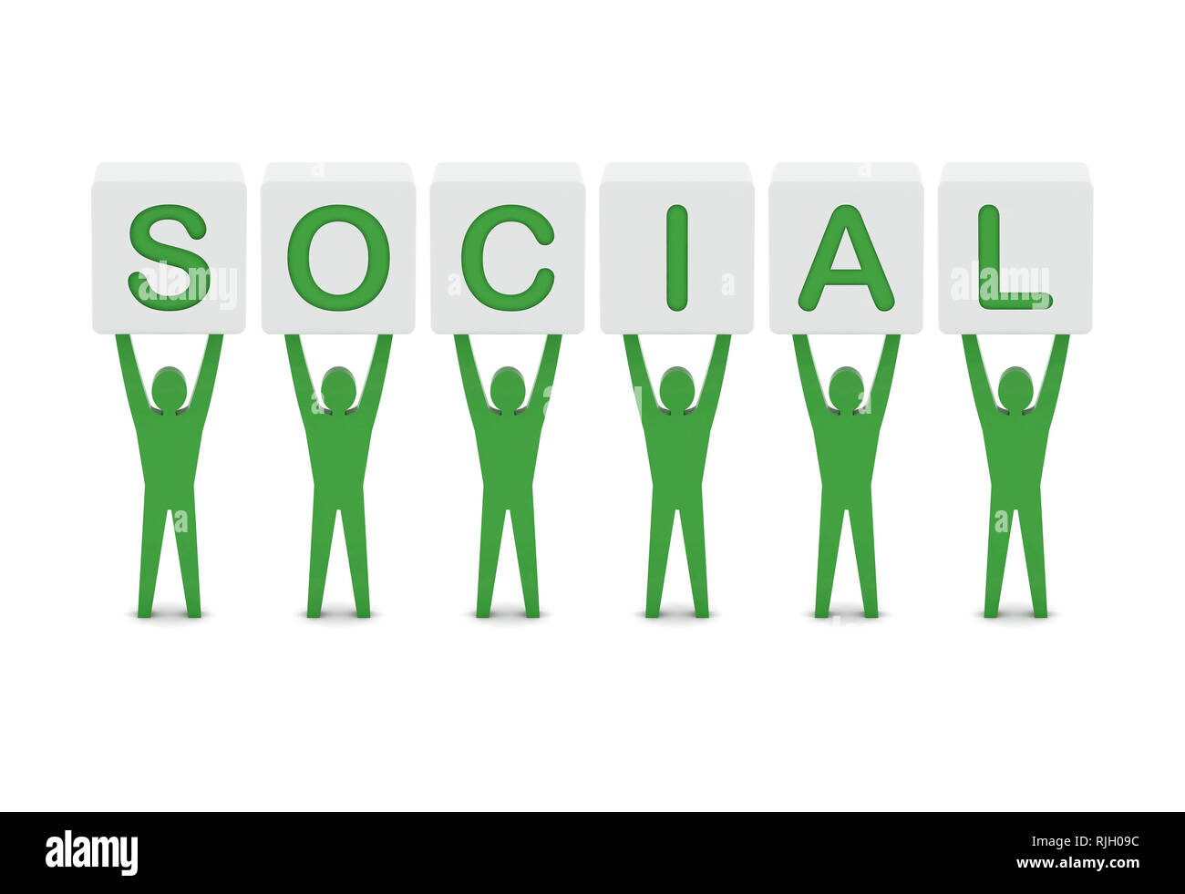 Men holding the word social. Concept 3D illustration Stock Photo - Alamy
