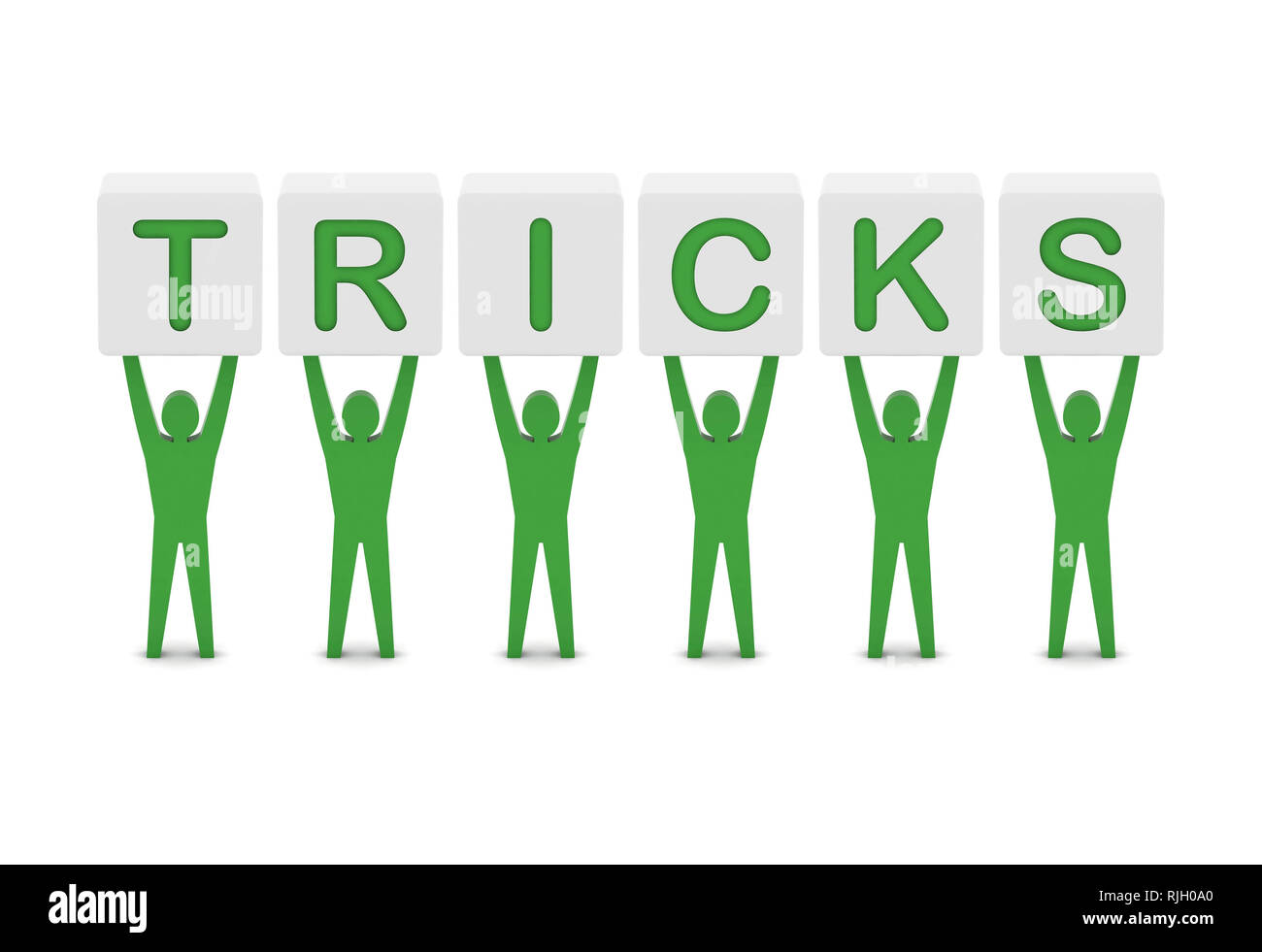 Men holding the word TRICKS. Concept 3D illustration Stock Photo - Alamy