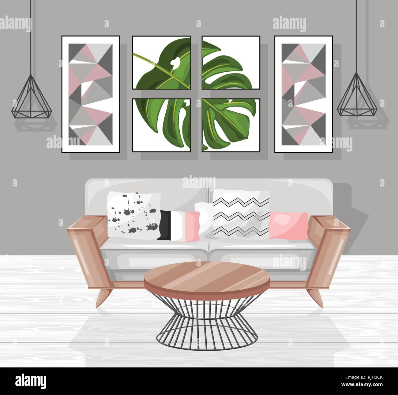 Living room interior design Vector. Modern decorations. Flat style ...