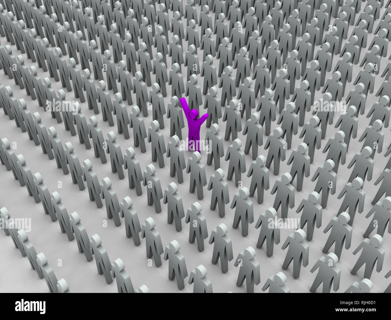 Unique person in crowd. Concept 3D illustration Stock Photo - Alamy