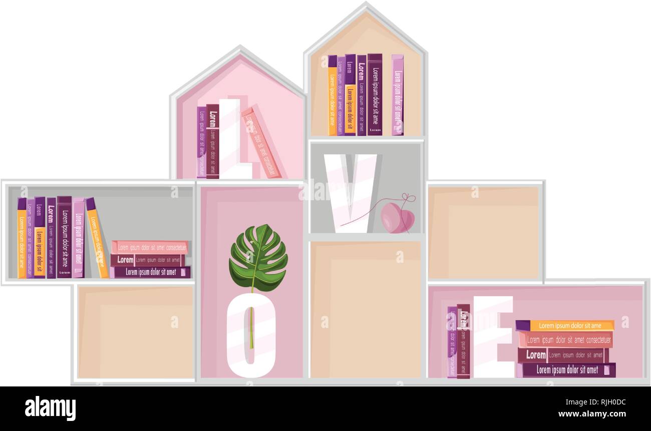 Abstract shelf books decor Vector. Modern design. Flat style Stock ...