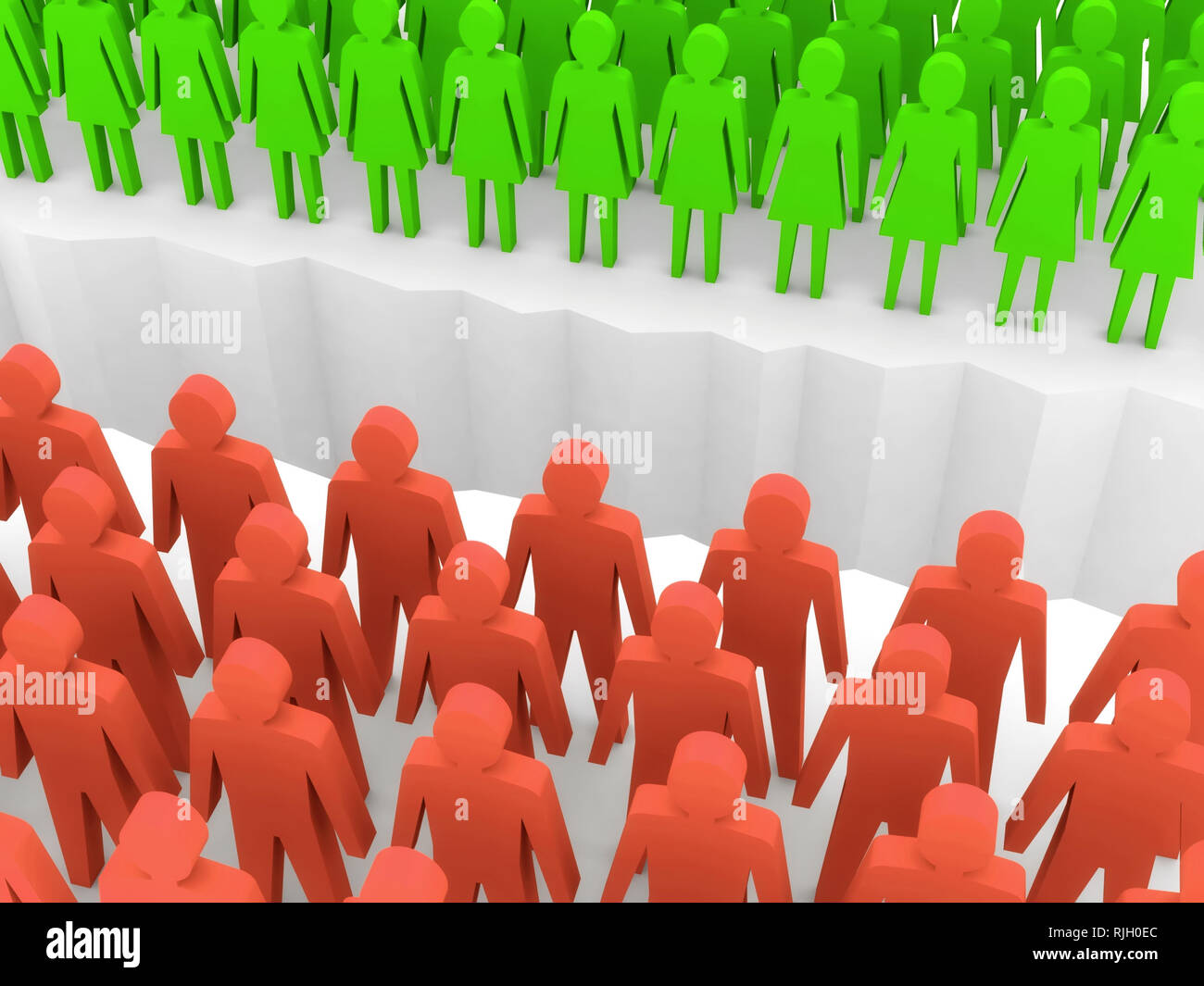 Men and women split on sides, separation crack. Concept 3D illustration ...