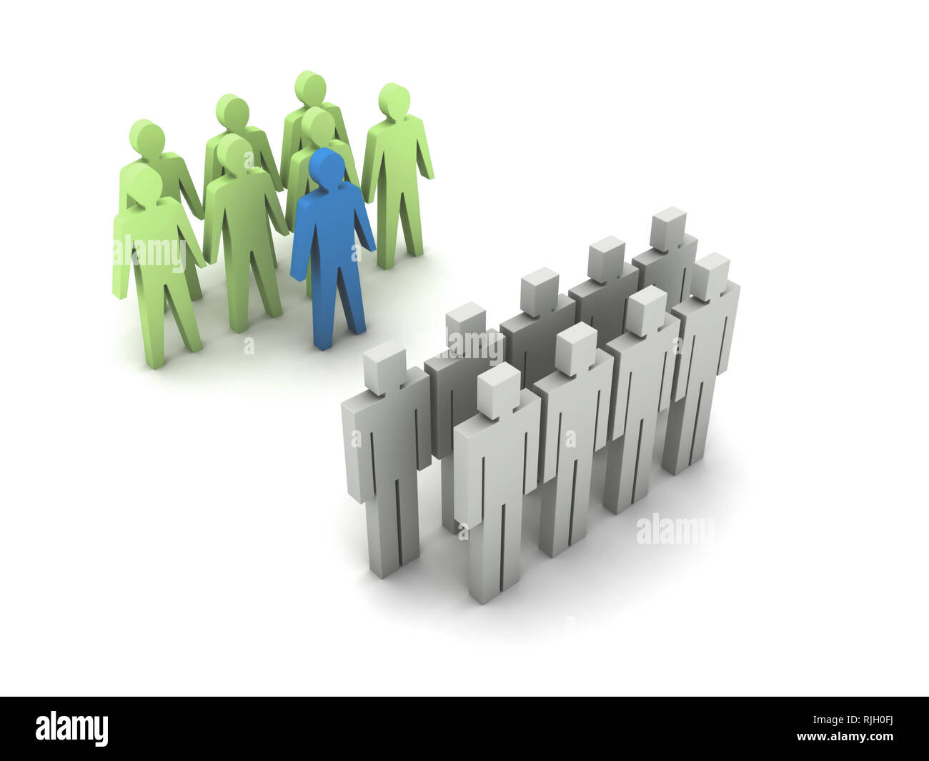 Team with leader versus team without leader, crowd. Concept 3D ...