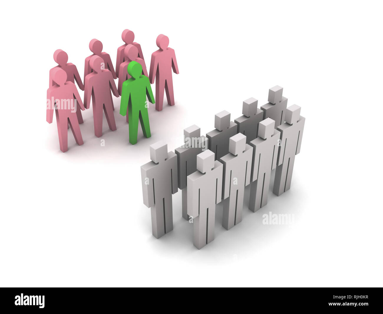 Team with leader versus team without leader, crowd. Concept 3D ...