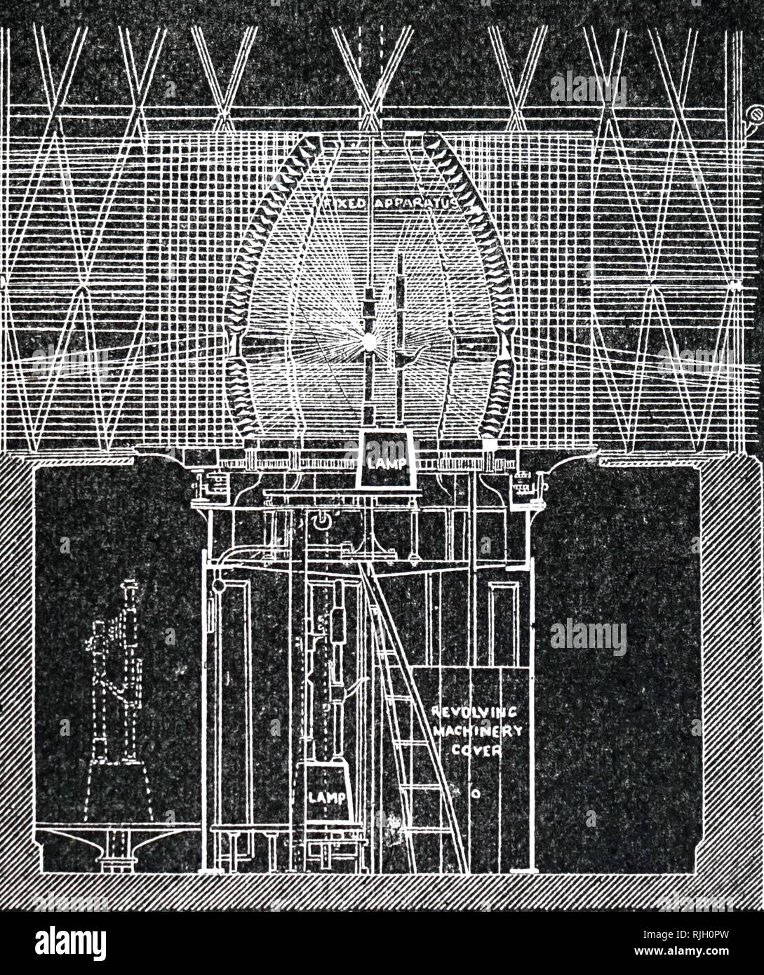 An engraving depicting a sectional view of the lantern of the Isle of ...