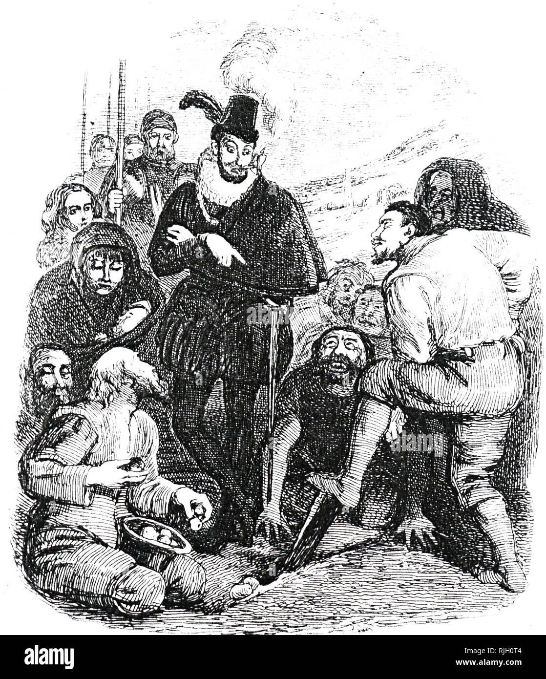 An engraving depicting Walter Raleigh (1552-1618) an English courtier ...