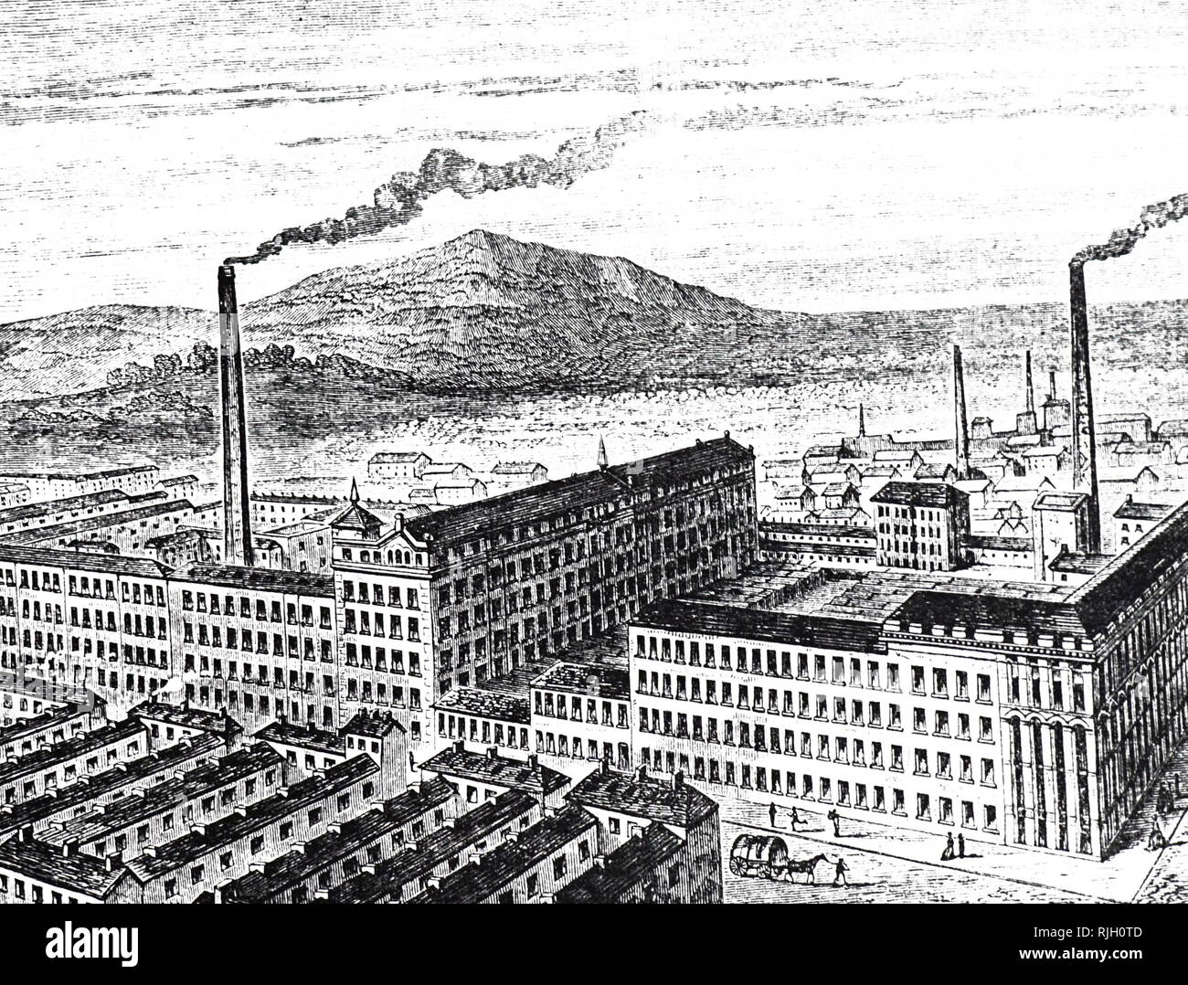 An engraving depicting the York Street Flax Mill, Belfast. Founded by ...