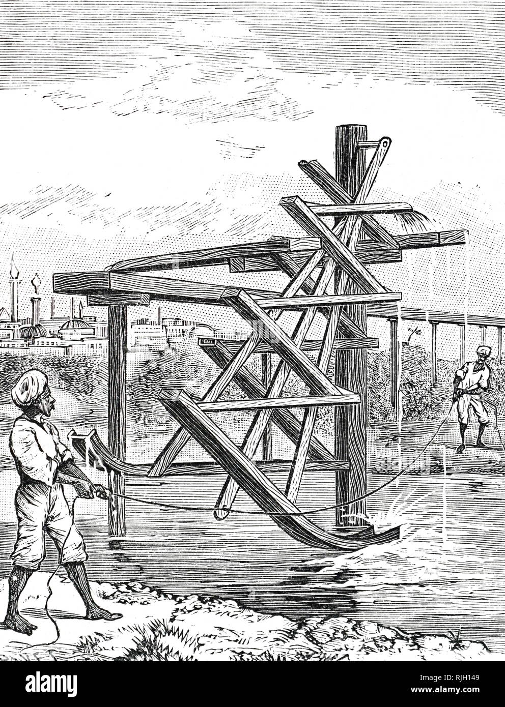 An engraving depicting a method of raising water with a pendulum scoop ...