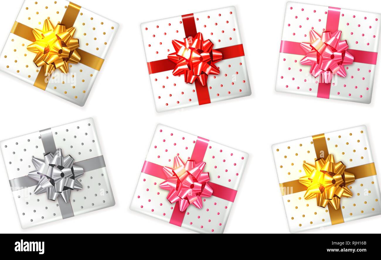 Colorful Gift box set Vector realistic. Product placement mock up ...