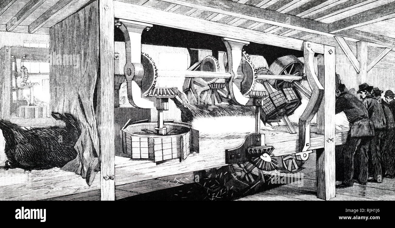 An engraving depicting one of the earliest production lines housed by ...