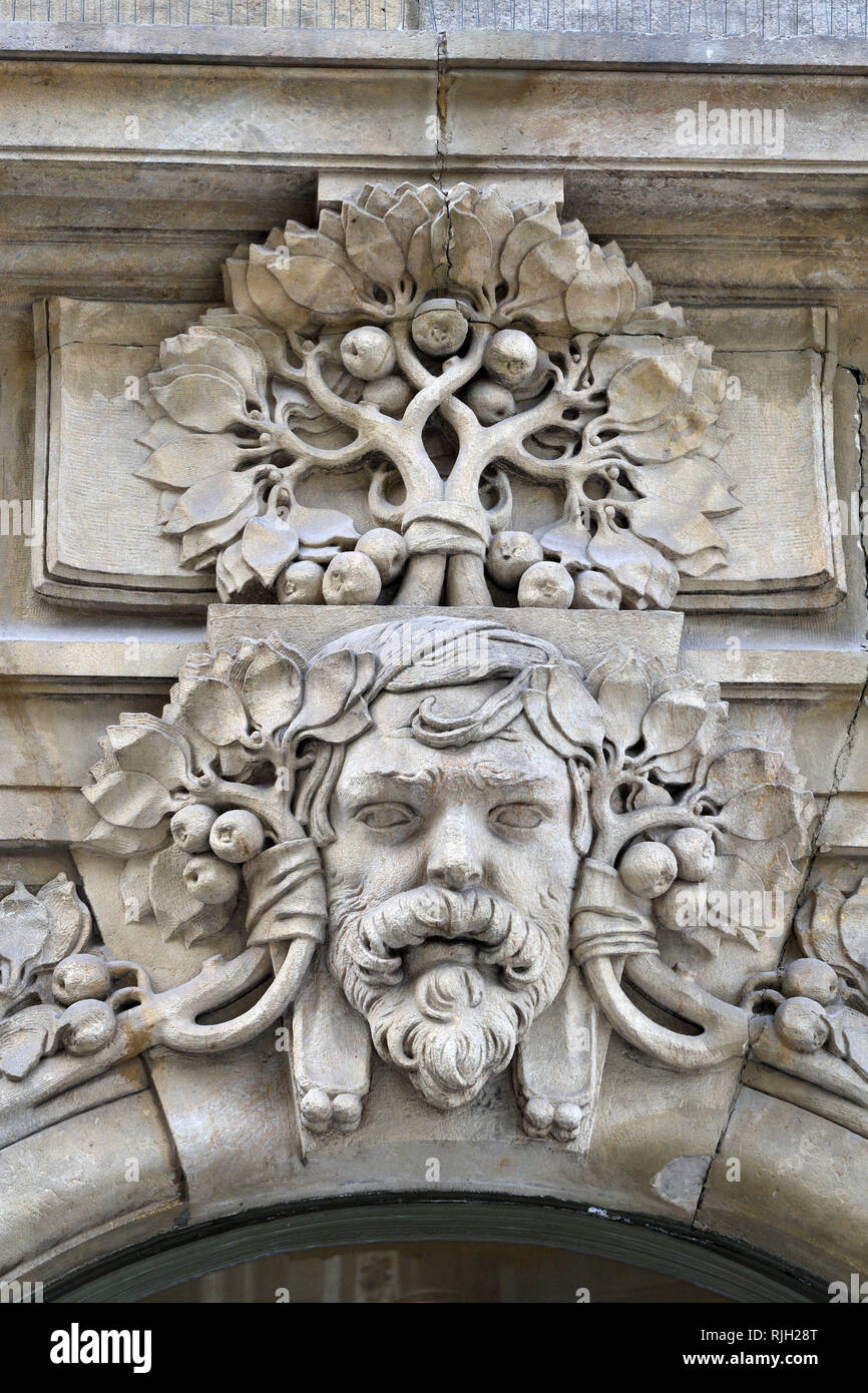 green man;stone carving;prague;czech republic Stock Photo - Alamy