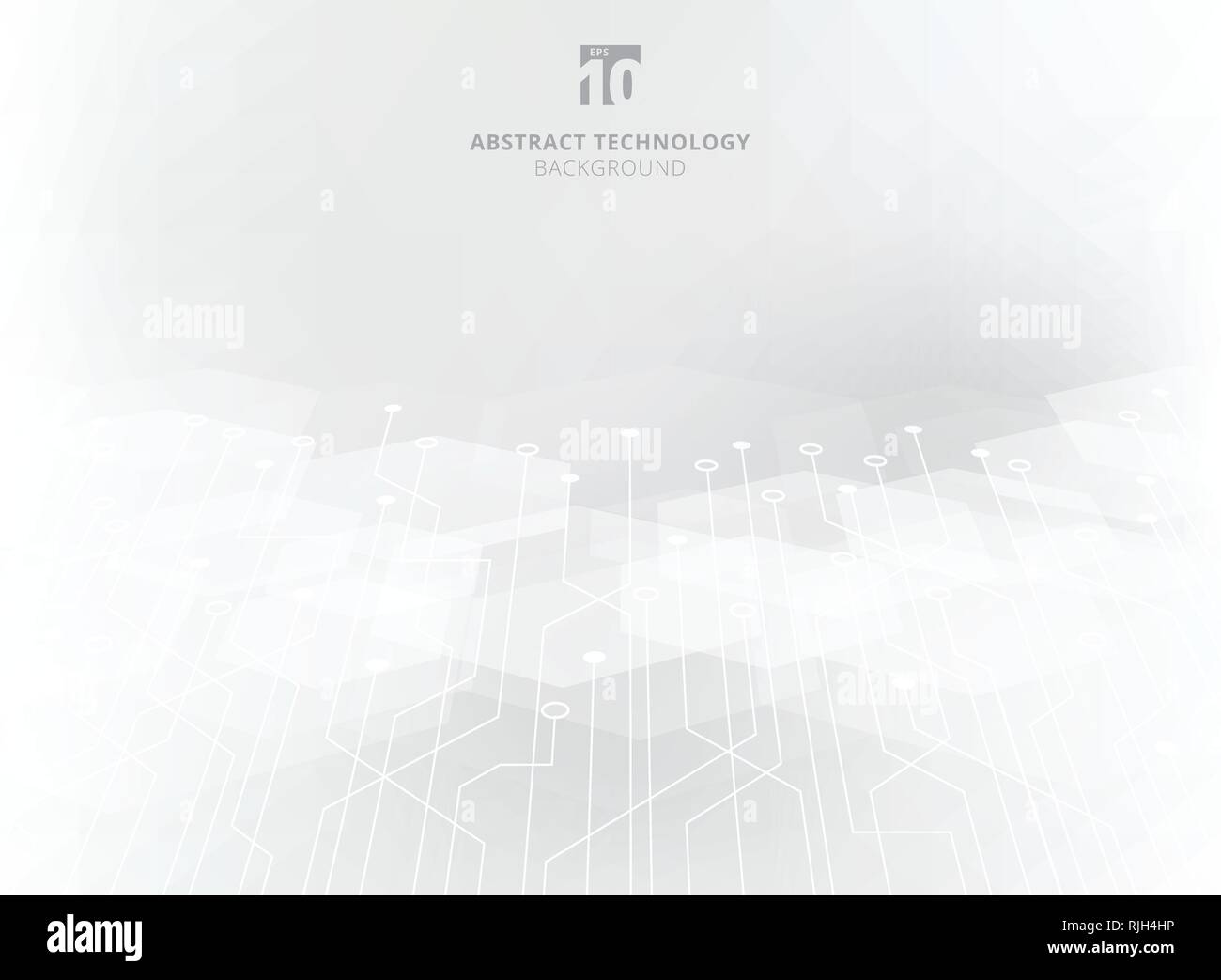 Abstract Technology Circuit Board On Gray Geometric Hexagon Overlay Pattern Perspective