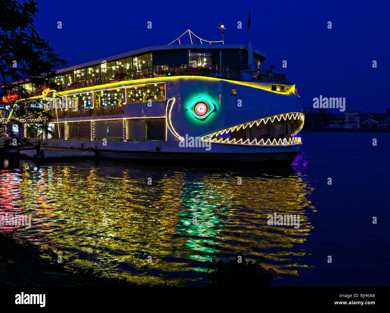 Decorated Boat at Night Stock Photo - Alamy