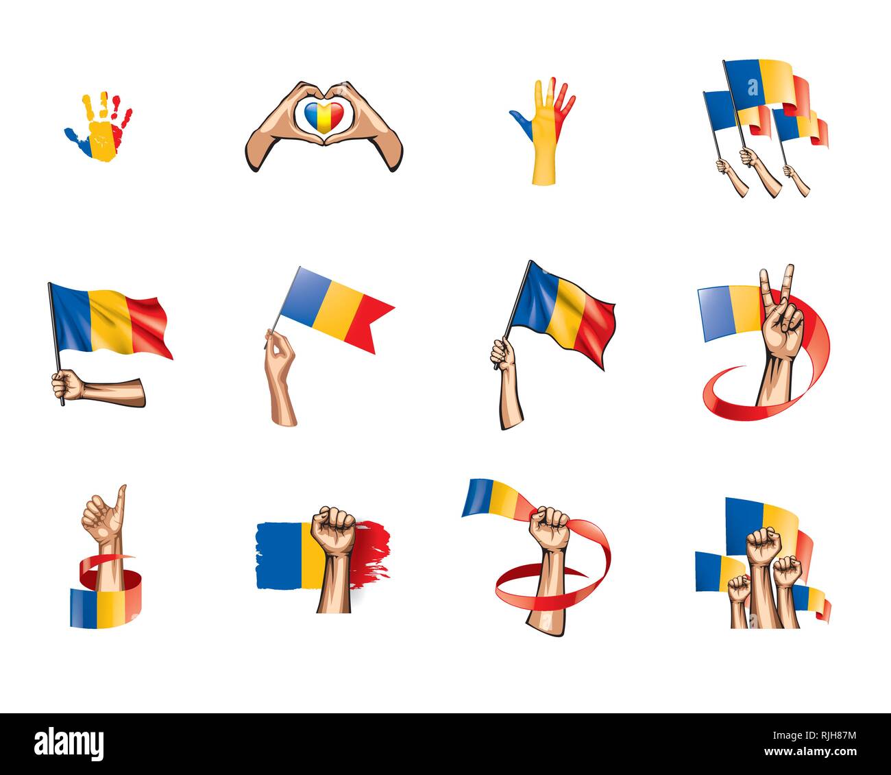 Chad flag and hand on white background. Vector illustration Stock ...